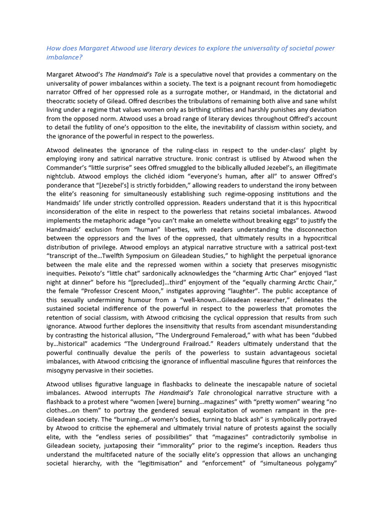 The Handmaid's Tale Essay | PDF | Social Science | Philosophy