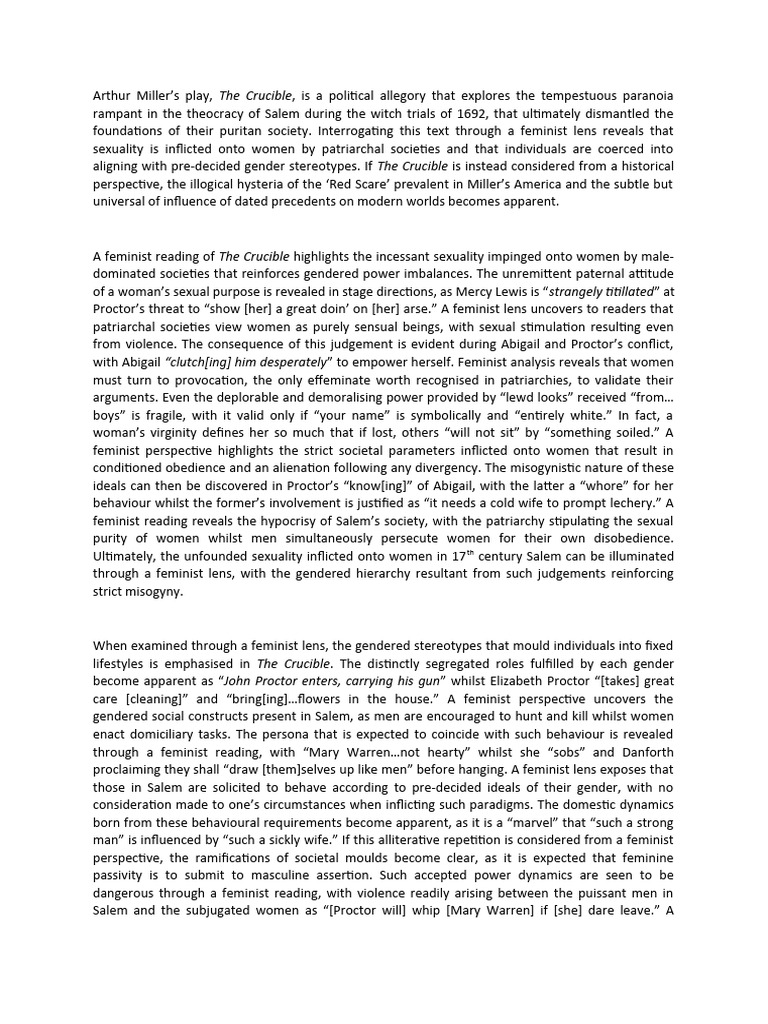 Critical Perspectives On The Crucible | PDF | Feminism | Gender Studies