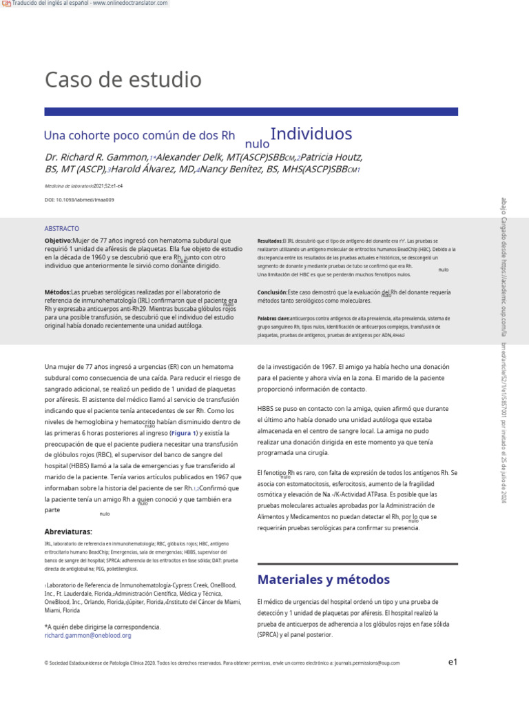 RH Null - En.es | PDF | Transfusión de sangre | Tipo de sangre