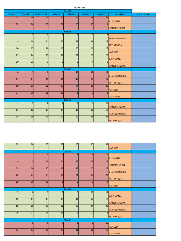 Guardias Cuau 2023-2024 | PDF