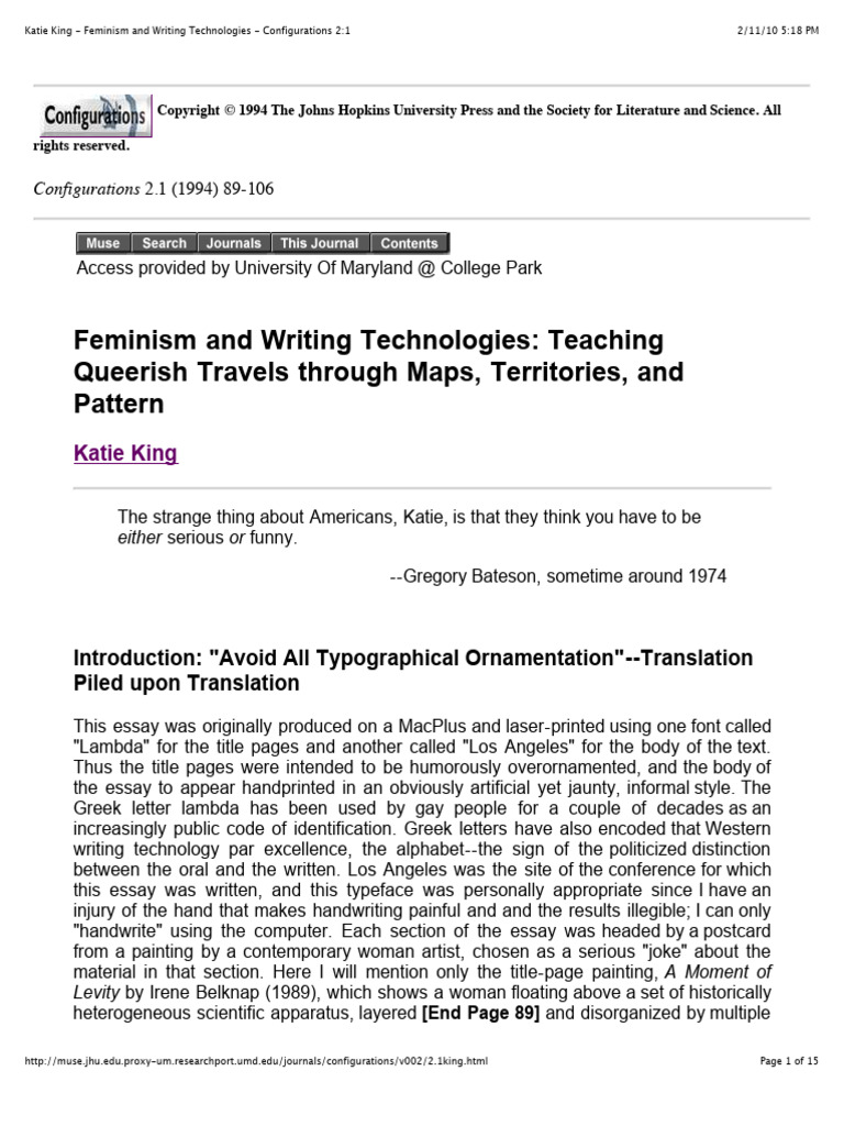 King Kate 1994 - Feminism - and - Writing - Technologies - T | PDF ...