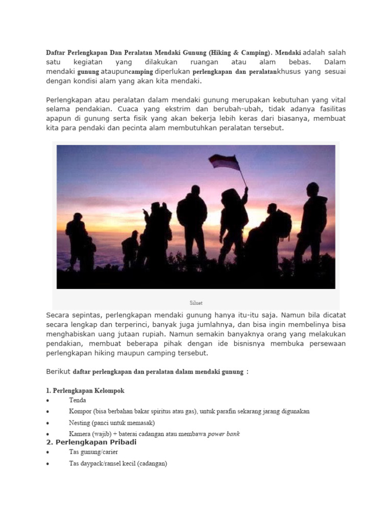 Daftar Perlengkapan Dan Peralatan Mendaki Gunung Pdf
