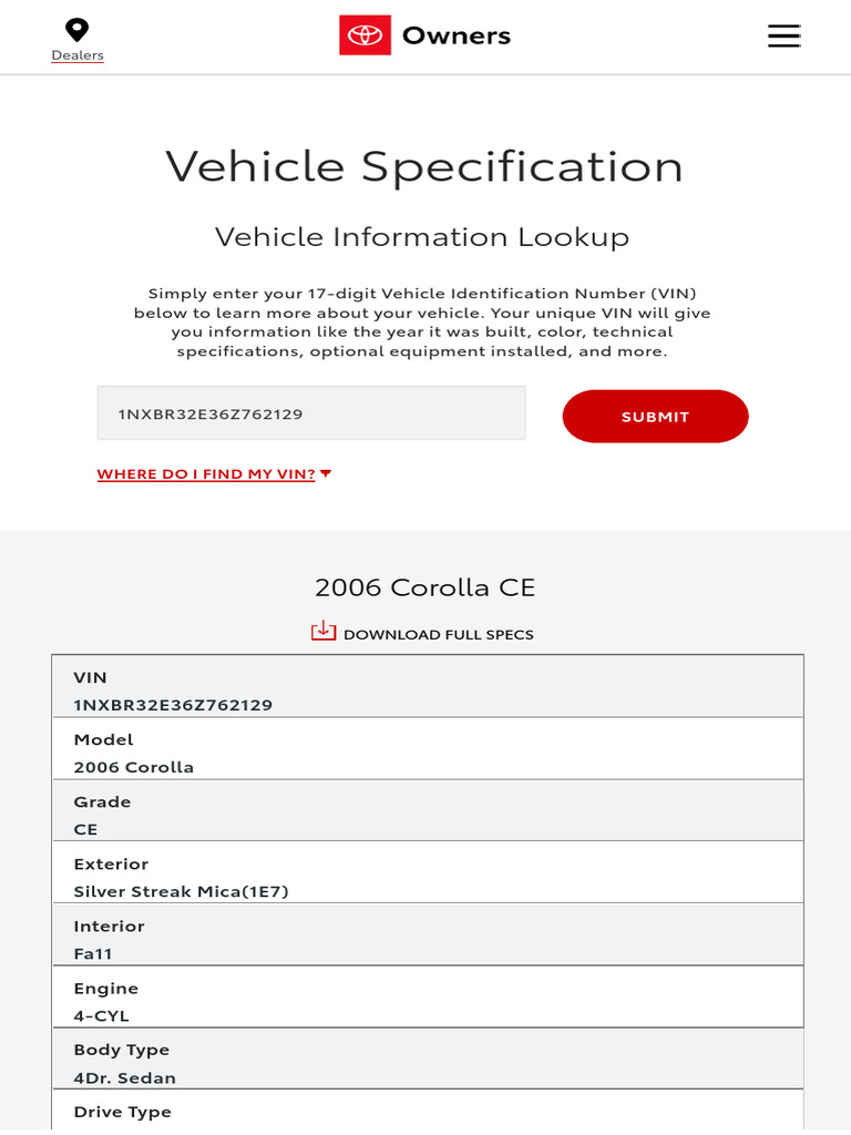 vehicle-specification | PDF | Toyota | Car Manufacturers