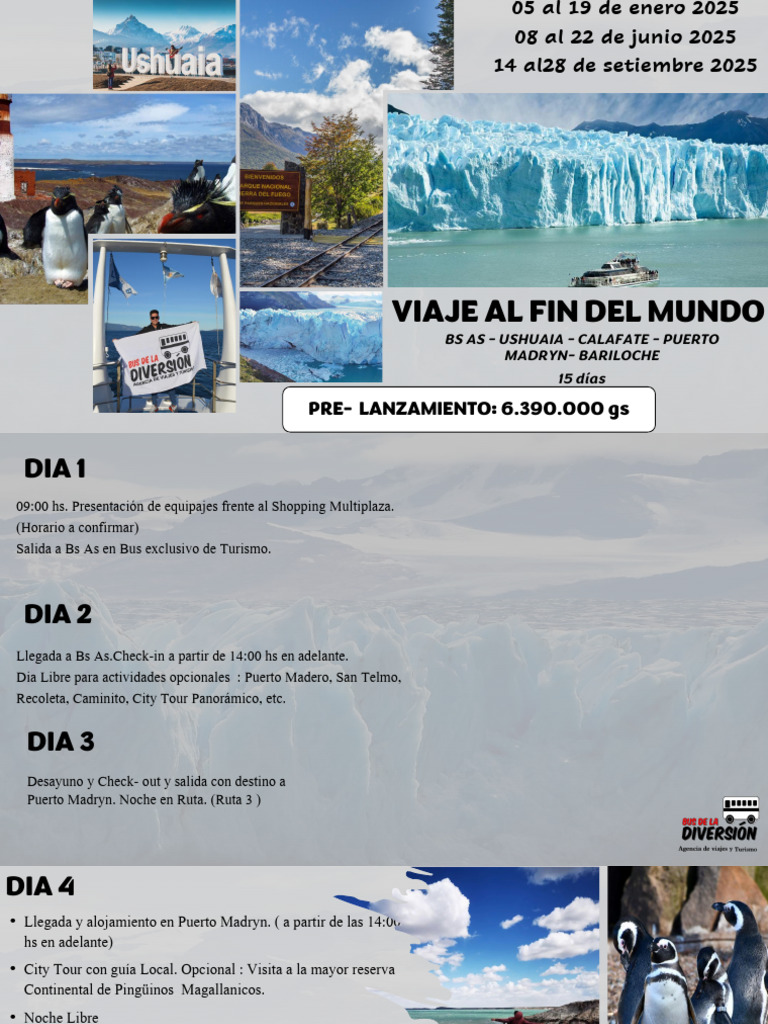 Ushuaia - Calafate - Pto Madryn - BS As - Bariloche 2025 | PDF