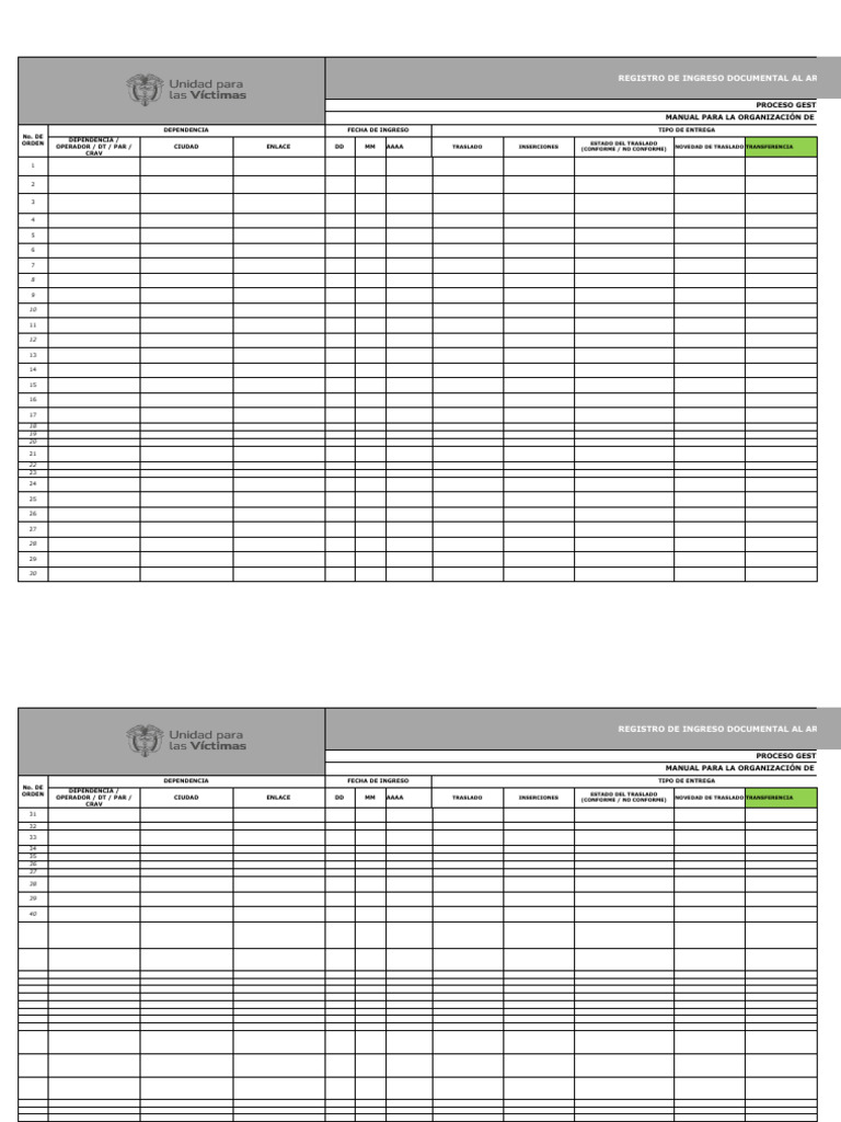 Formato de Registro de Ingreso Documental Al Archivo | PDF | Gestión de ...