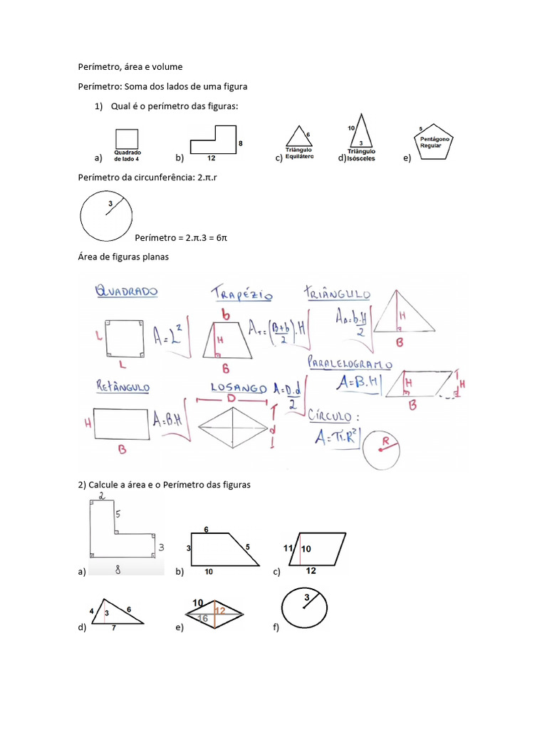 Cálculo de Perímetro, Área e Volume | PDF | Esfera | Geometria Euclidiana
