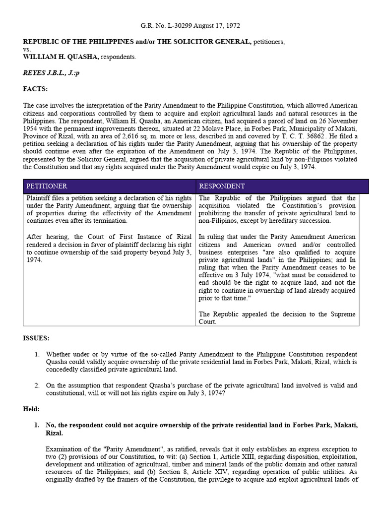 A002 - Republic of The Philippines v. Quasha | PDF | Constitution ...