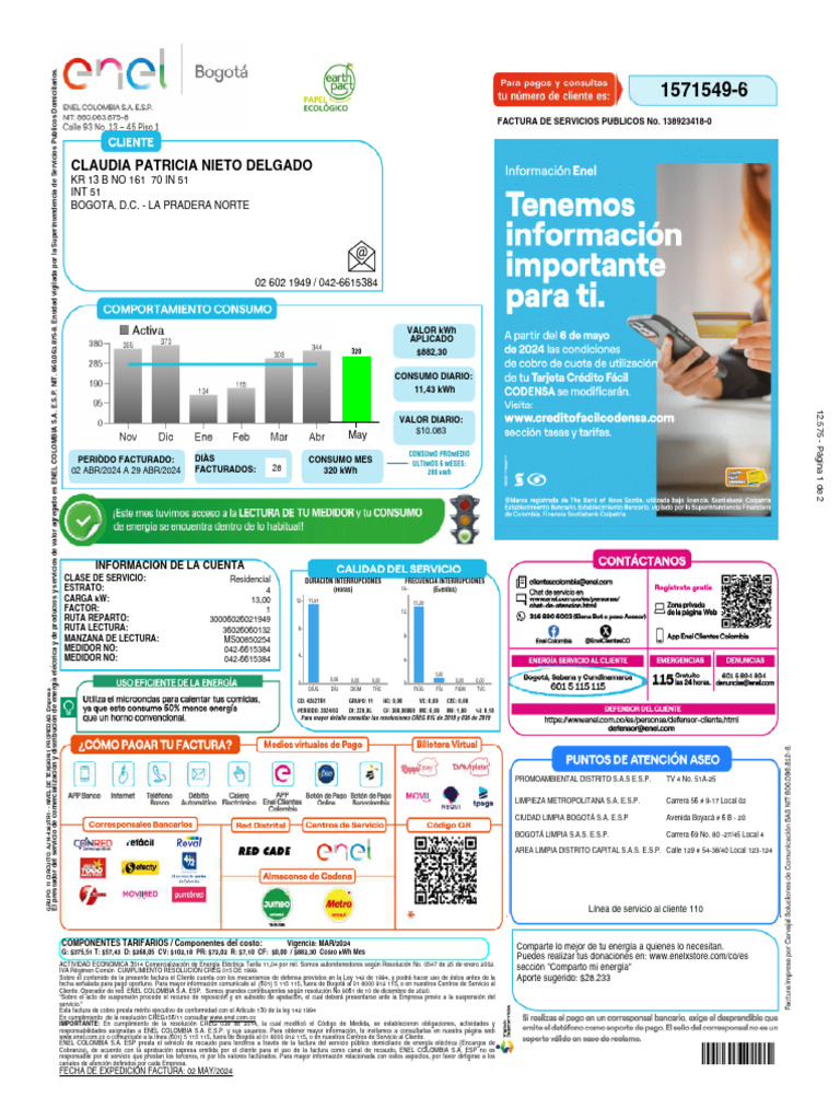Recibo Luz Enel Codensa | PDF | Bogotá | Electricidad