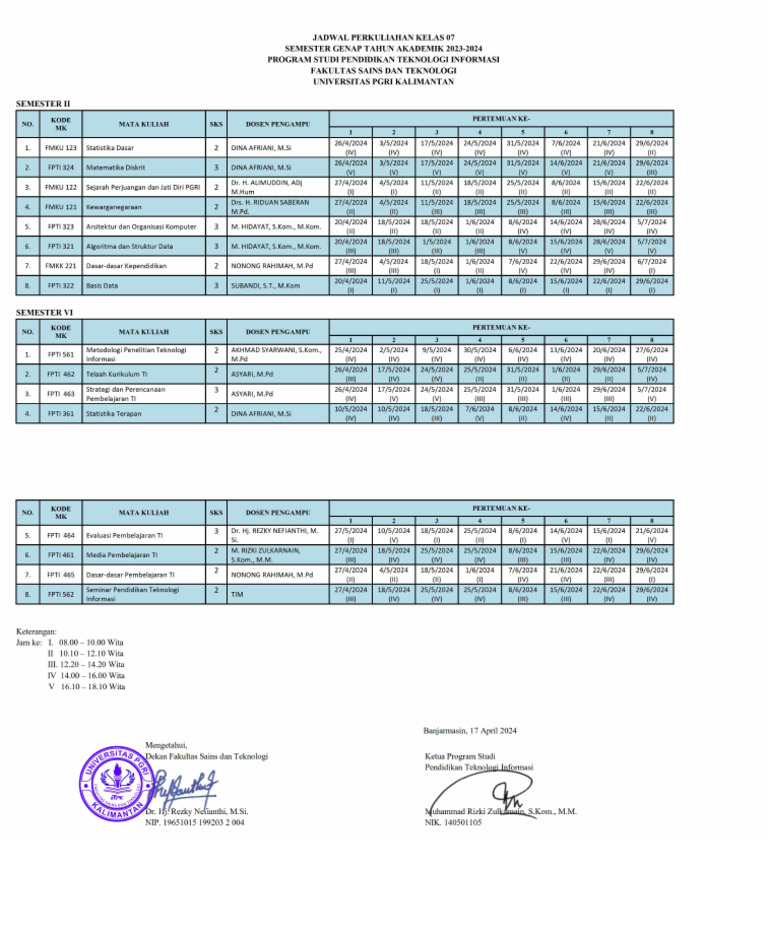 Jadwal PTI Kelas 07 Genap 2023-2024 | PDF