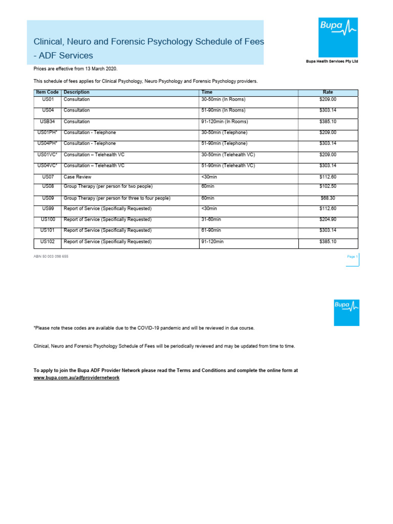 Clinical Psychology Fee Schedule 2023 | PDF | Health Care | Psychology