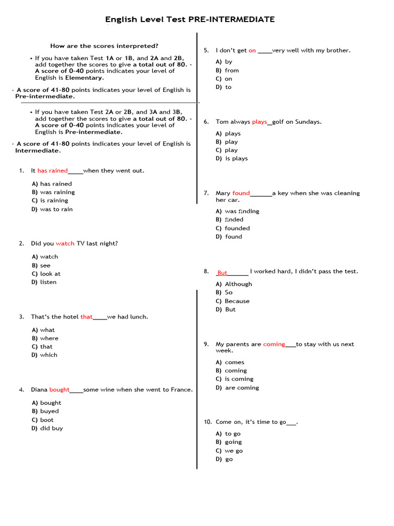 3 - English Level Test Pre Intermediate A2 - Learnenglishteam - Com | PDF