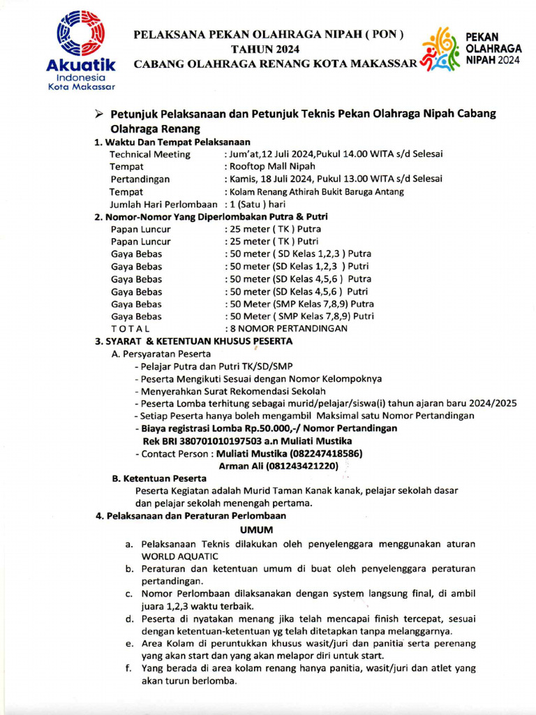 Juknis Pon Nipah 2024 | PDF