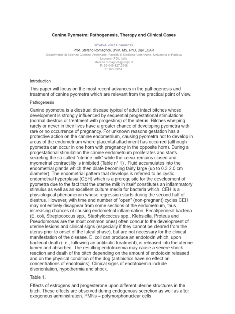 Canine Pyometra - Pathogenesis, Therapy and Clinical Cases - WSAVA2002 - VIN | PDF | Uterus ...