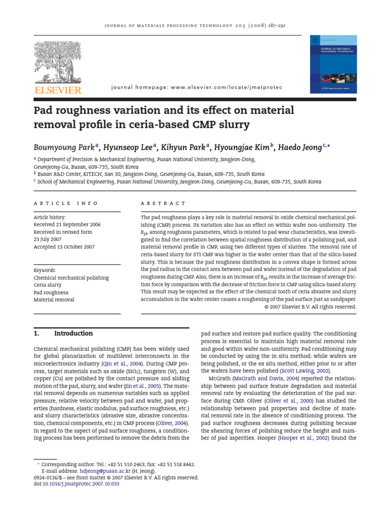 Ex-Pad Roughness Variation and Its Effect On Material Removal Profile ...