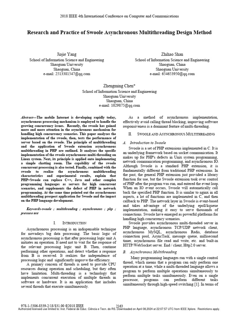 PHP Swoole for High Concurrency | PDF | Thread (Computing) | Process ...