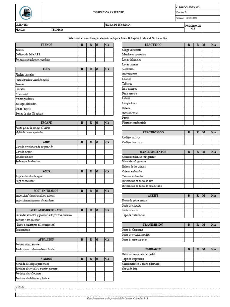 CC-FGCS-006 Inspeccion Cabezote | PDF | Embrague | Turbocompresor