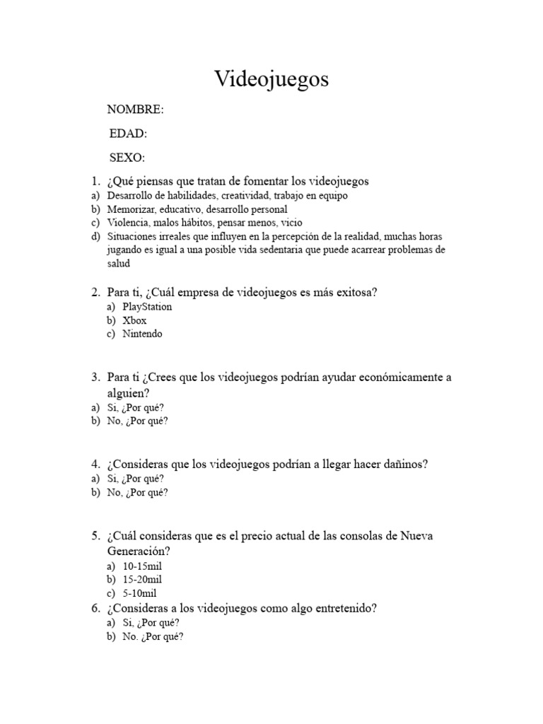 Encuesta Videojuegos Alek | PDF | Videojuegos