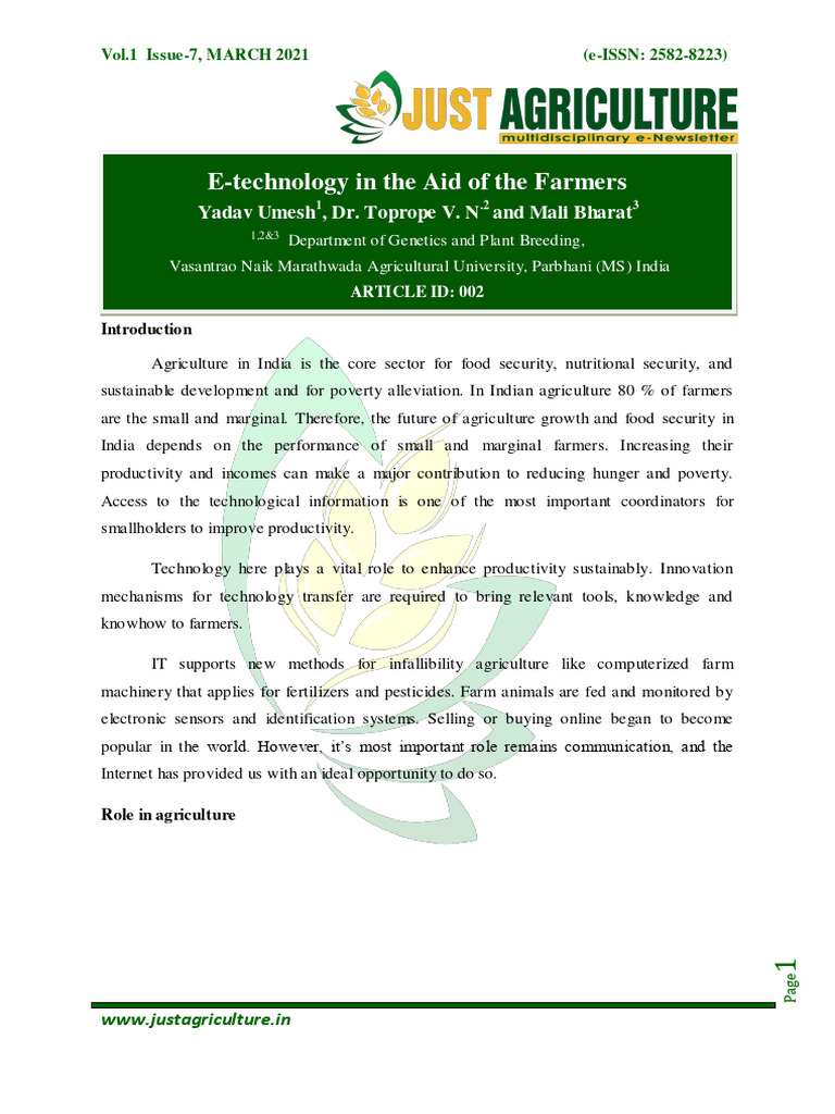 E Technology in Agriculture | PDF | Agriculture | Food Security