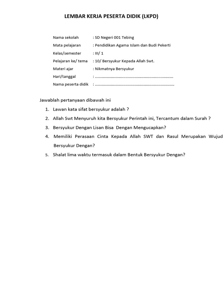 LKPD Mengenal Ciptaan Allah untuk TK | PDF