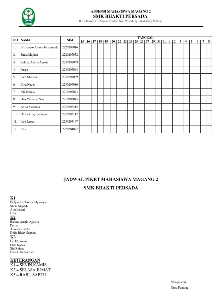 Absensi Magang 2 NEW | PDF