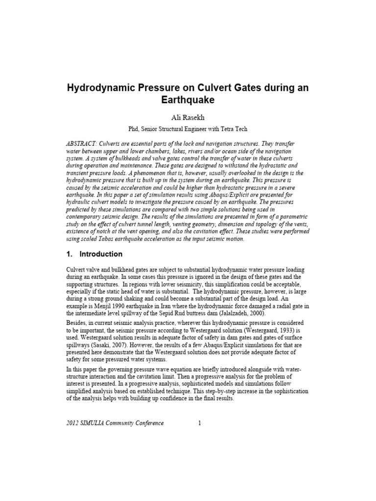 A.Rasekh - Hydrodynamic Pressure On Culvert Gates During An Earthquake ...