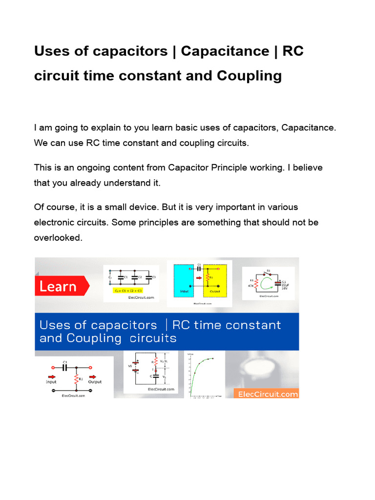 Uses of Capacitors Capacitance RC Circuit Time Constant and Coupling | PDF | Capacitor ...