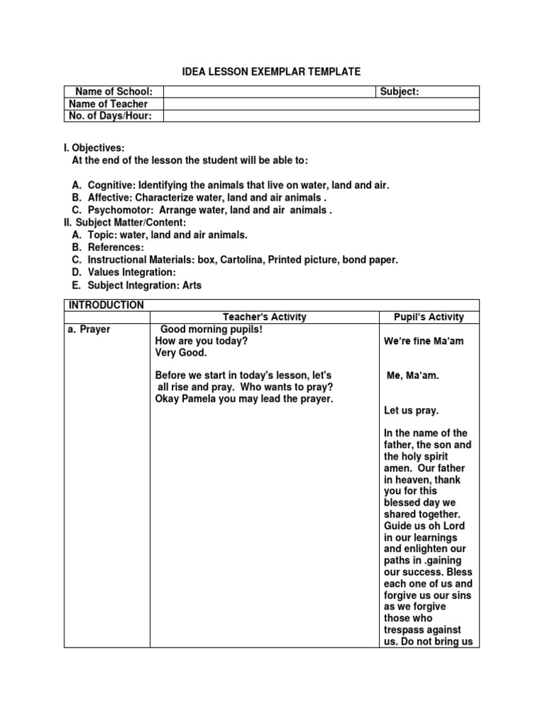 Idea Lesson Exemplar Template 122 | PDF | Lord's Prayer