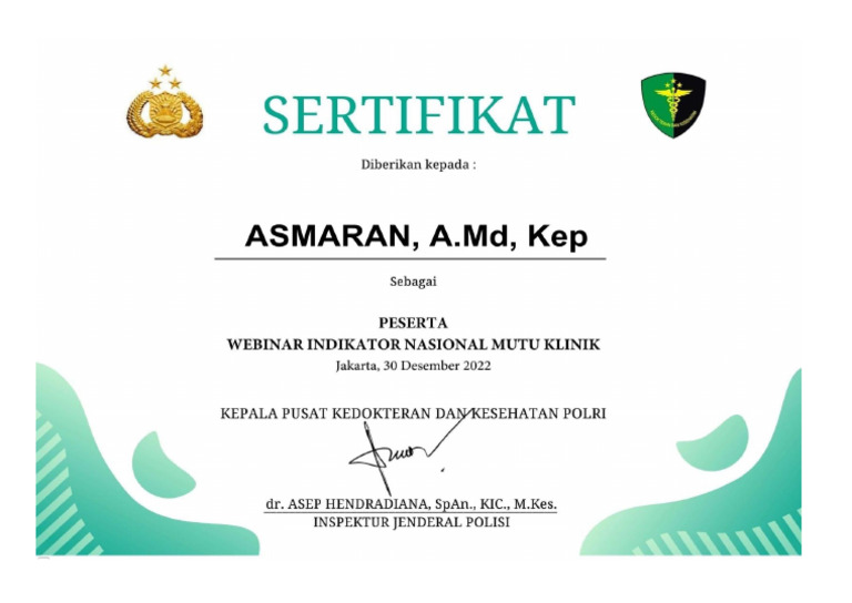 SERTIFIKAT INM ASMARAN, Amd Kep | PDF