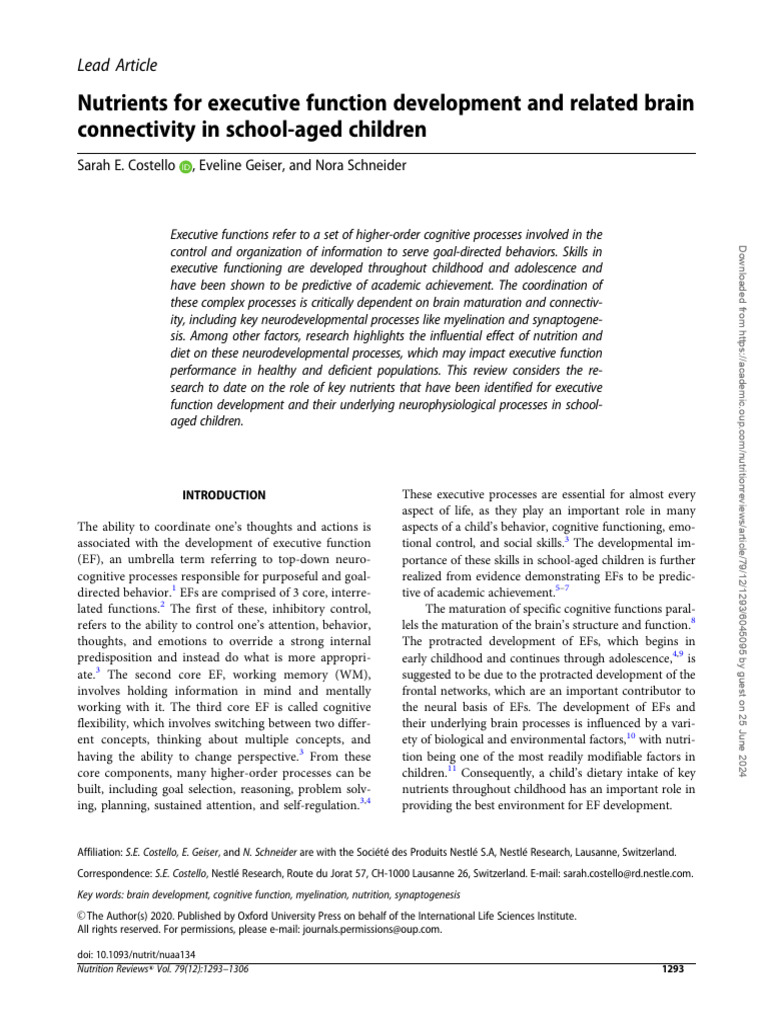 Nutrients Impacting Executive Function in Children | PDF | Executive ...