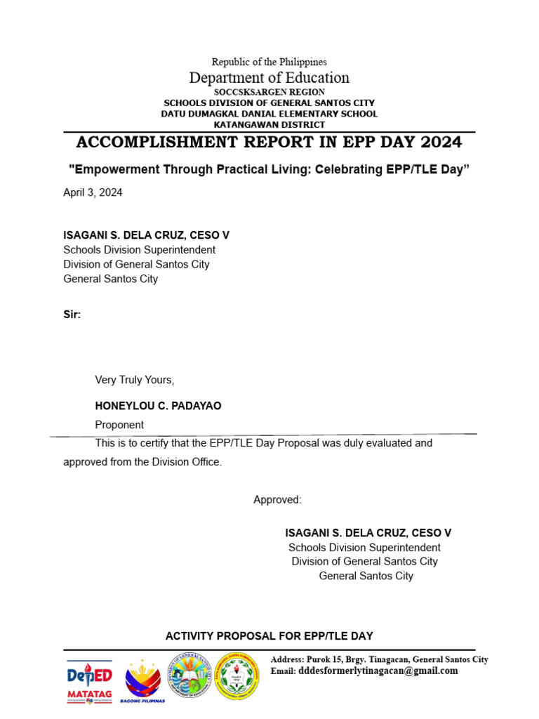 Accomplishment Report in Epp Day 2024 | PDF | Pedagogy | Education Theory