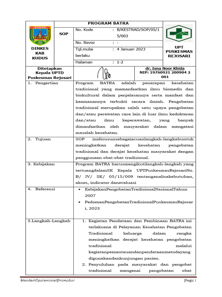 Sop Program Batra | PDF