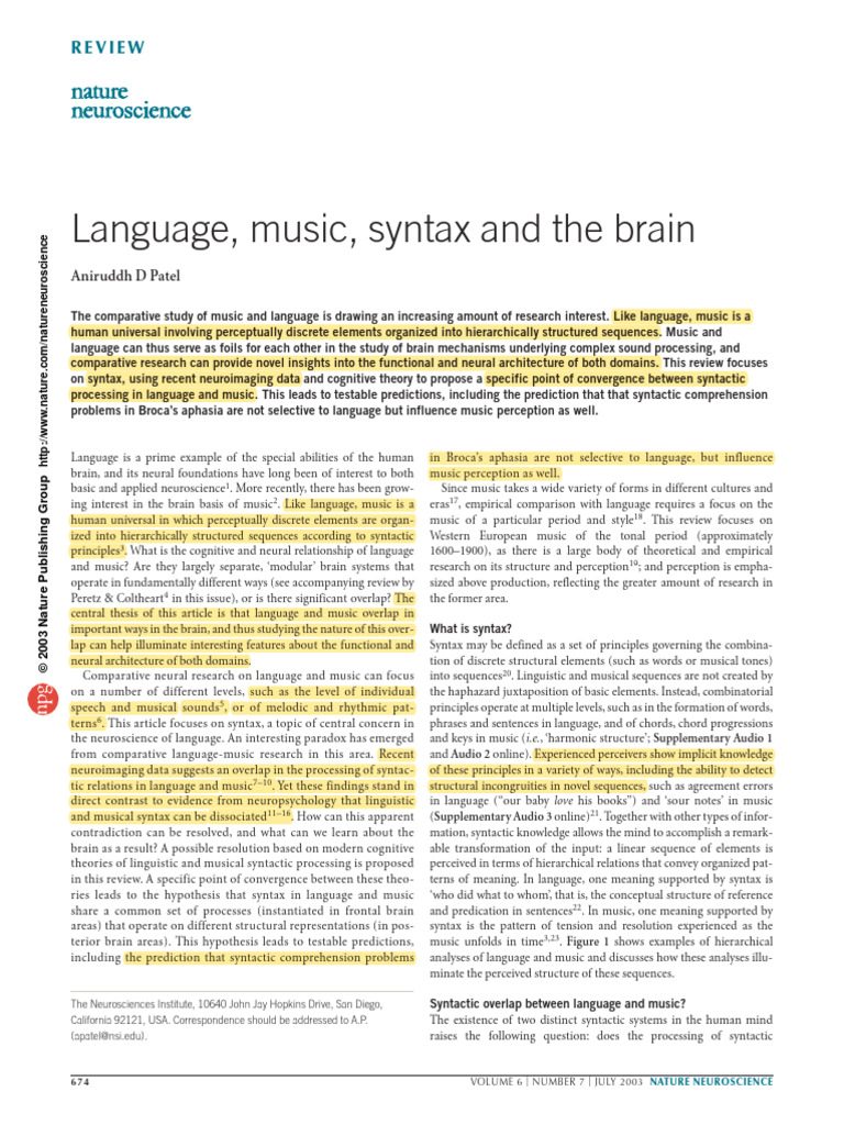 Language, Music, Syntax, and The Brain | PDF | Syntax | Phrase