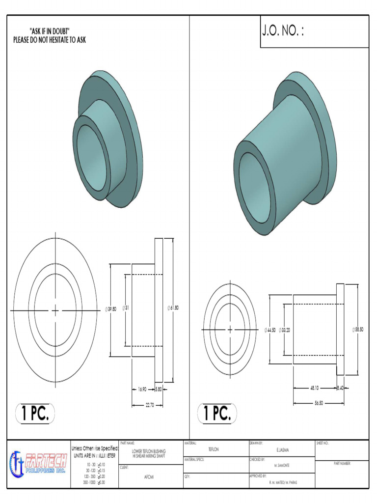 Teflon Bushing High Shear Line 1 | PDF