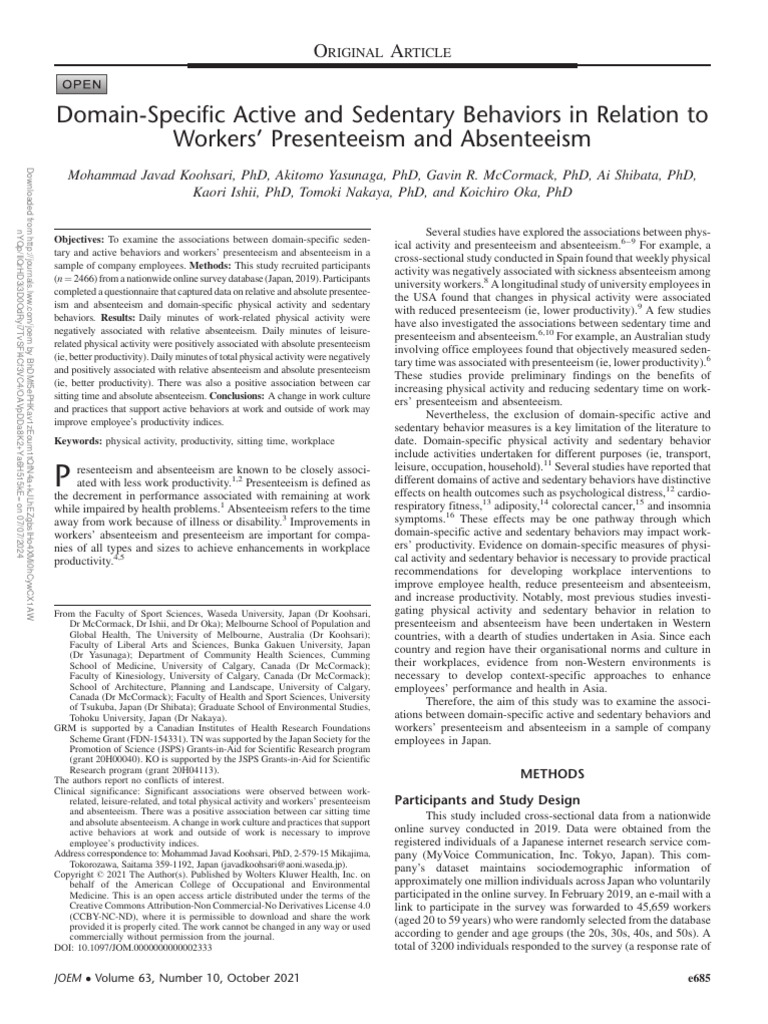 Domain Specific Active and Sedentary Behaviors In.18 | PDF | Sedentary Lifestyle | Dependent And ...