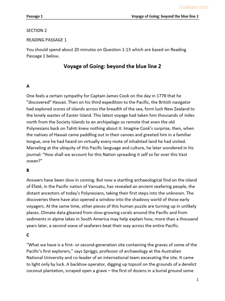 Passage 1 - Voyage of Going Beyond The Blue Line 2 Q1-13 | PDF ...