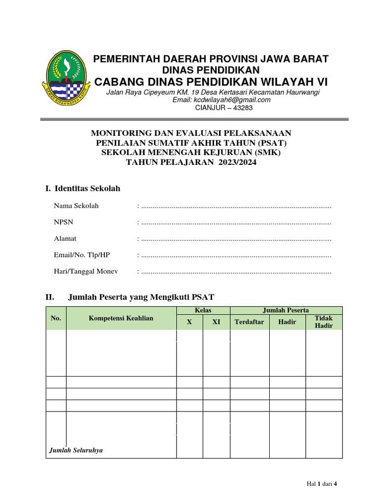 Instrumen Monev PSAT SMK - 2024 - Aries F | PDF