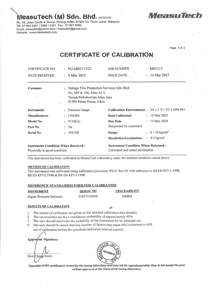 Gauge Calibration Cert | PDF