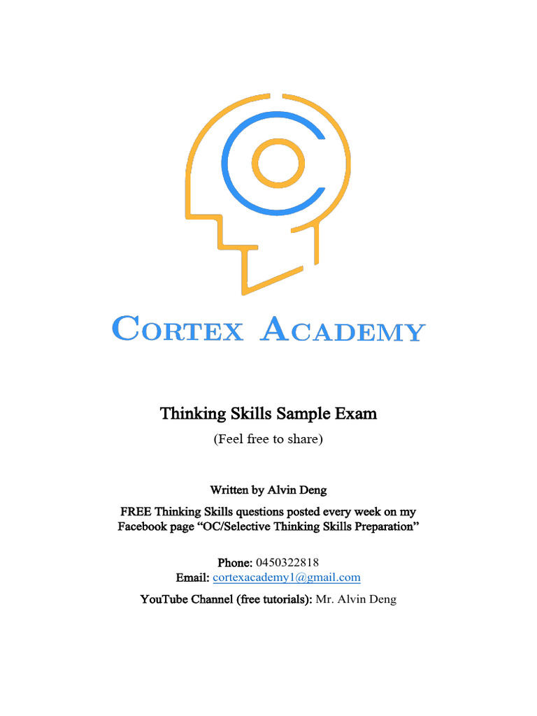 Thinking Skills Sample Exam - Cortex Academy | PDF | Seat Belt