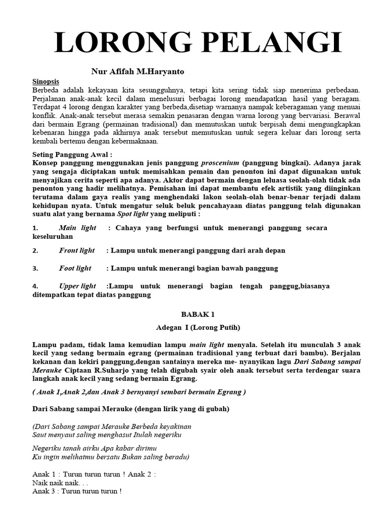Naskah Lakon Lorong Pelangi No.4 PEKSIMINAS2018 | PDF