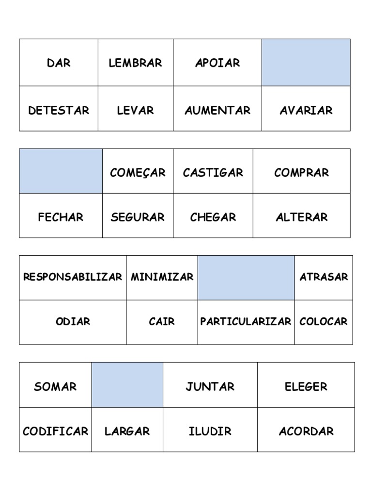 Bingo Dos Verbos Antónimos | PDF | Jogos e loterias