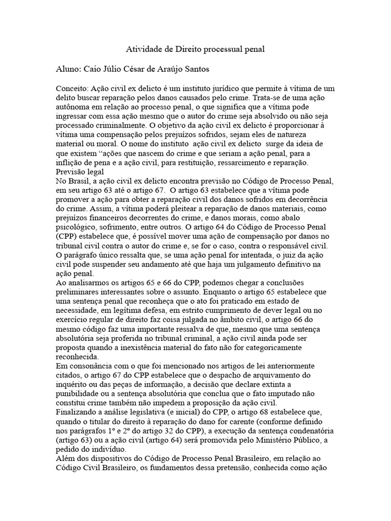 Ação Civil Ex Delicto: Conceitos e Legislação | PDF | Sentença ...