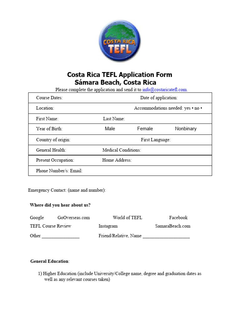 Application Costa Rica TEFL 2023 2 | PDF | Wellness