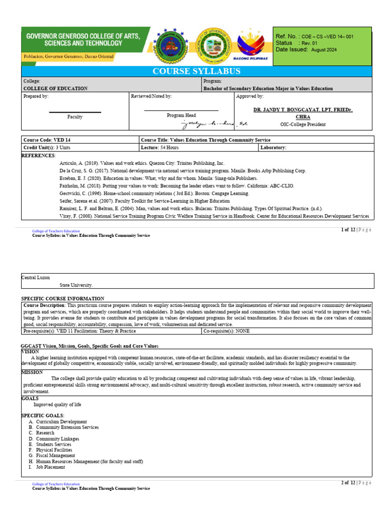 Values Education via Community Service | PDF | Needs Assessment | Community
