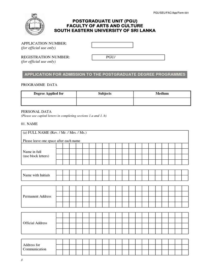 PHD Application Form For PGD Programs | PDF | Academic Degree ...