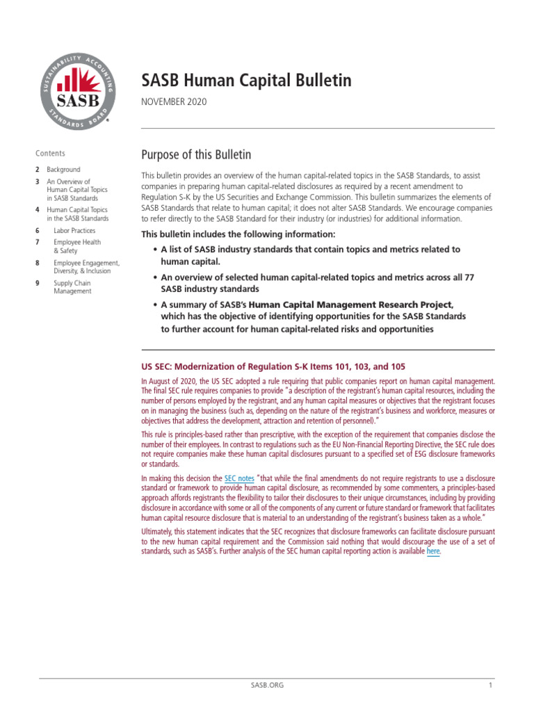 HumanCapitalBulletin 112320 | PDF | Employment | U.S. Securities And Exchange Commission