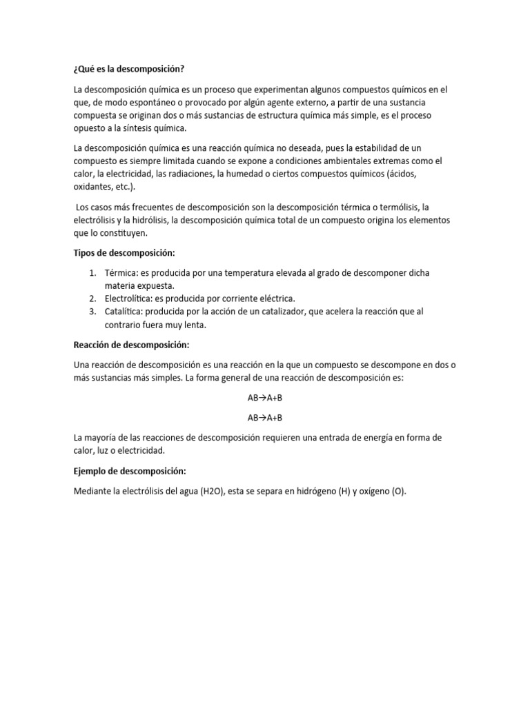 Tipos y procesos de descomposición química | PDF | Ciencia y matemáticas