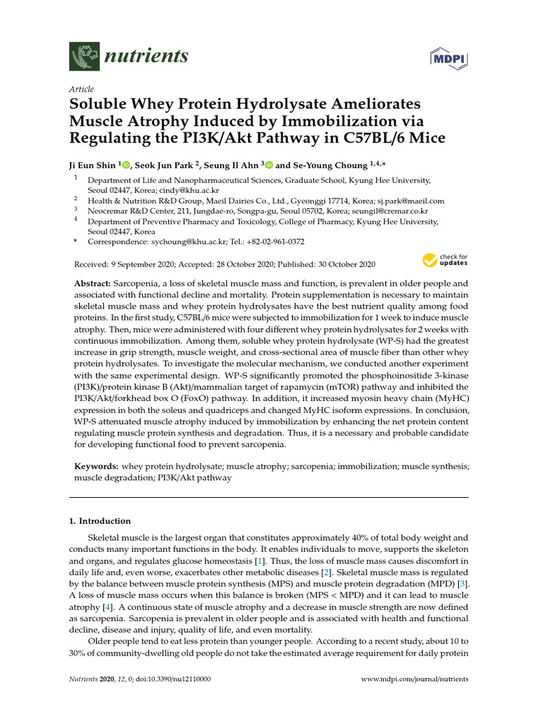Soluble Whey Protein Hydrolysate Ameliorates Muscle Atrophy Induced by ...