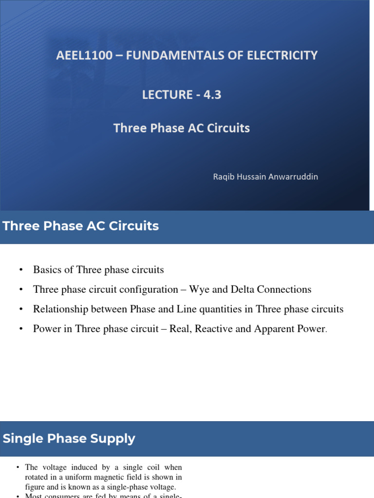 Lecture - 7 Three Phase AC Circuits | PDF | Alternating Current | Ac Power