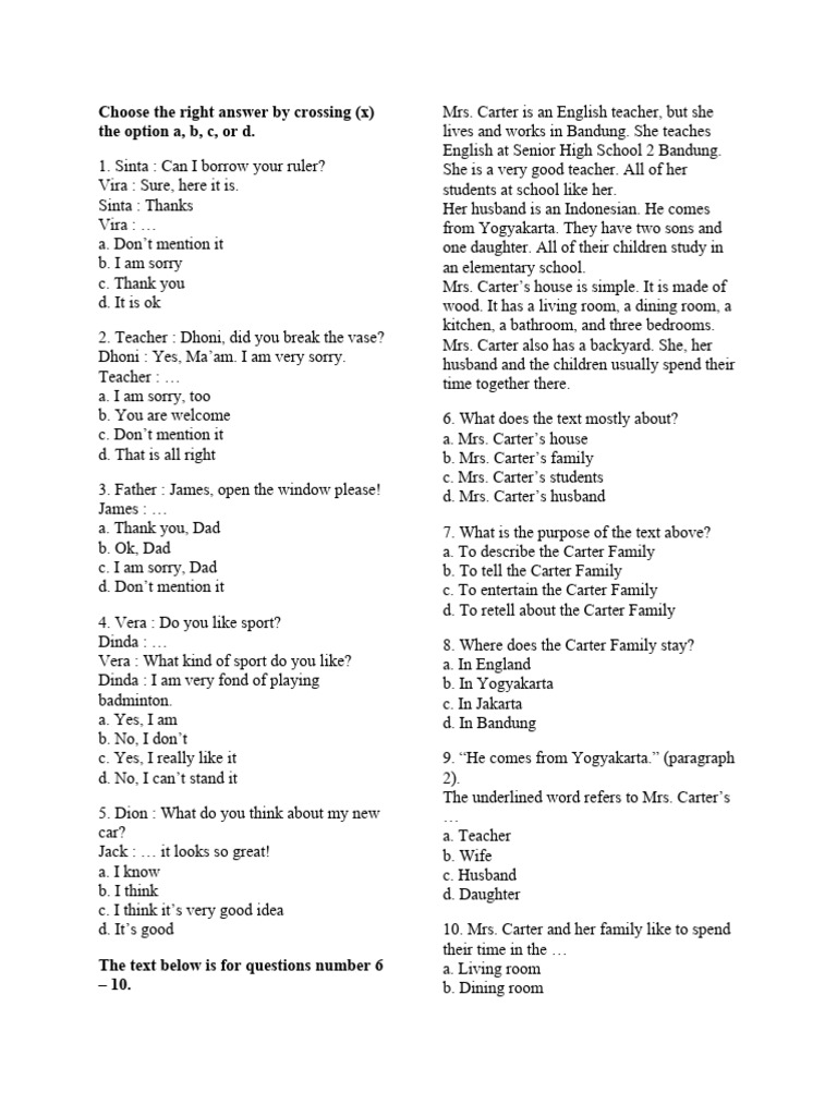 Choose The Right Answer by Crossing | PDF | Cuisine | Foods