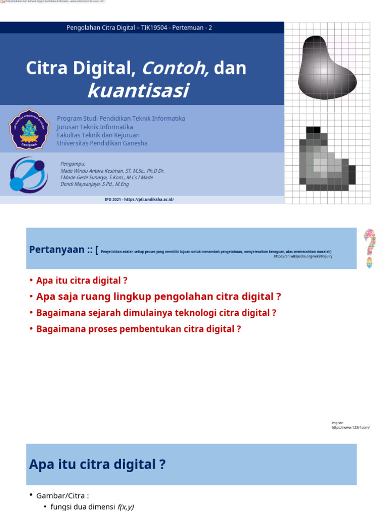 PPT Indo_Pertemuan 2 - Citra Digital, Sampling, Dan Quantization.en.Id | PDF